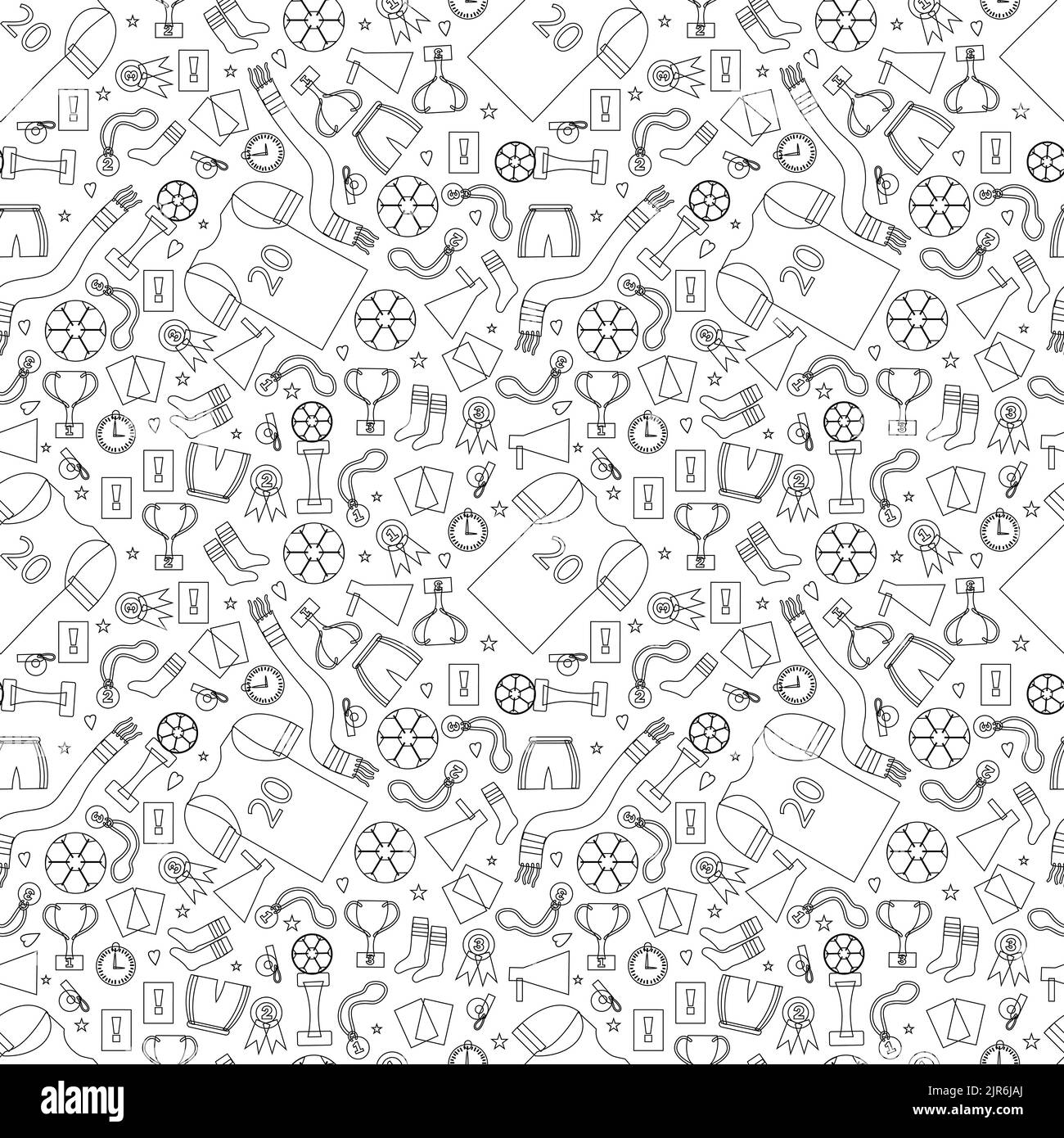 Seamless pattern of doodle objects for playing football. Flat vector ...