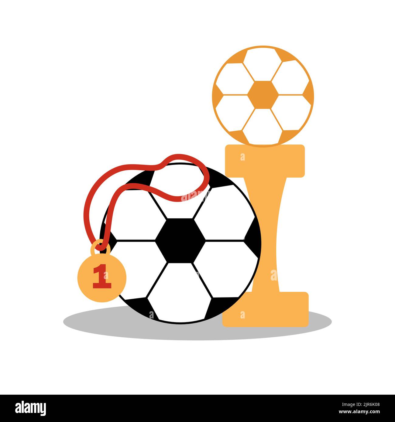 Soccer ball with a medal and a statuette of the winner of the ...