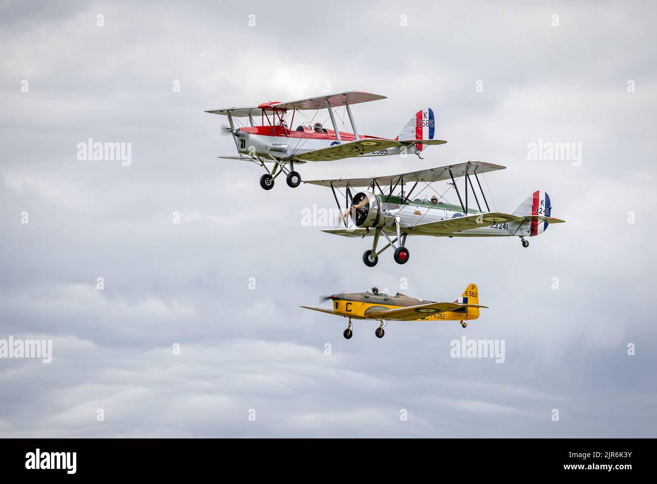 DH82a Tiger Moth, Avro Tutor & Miles Magister performing a flypast at ...