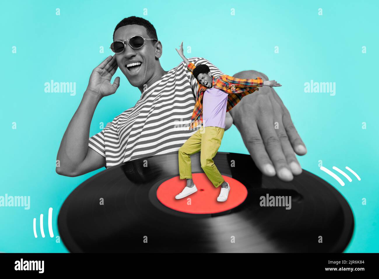 Photo cartoon comics sketch picture of funny funky guys having fun club ...