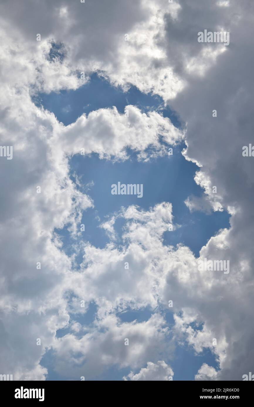 Beautiful cloudy sky. Frame made of clouds. Blue sky with lots of white ...
