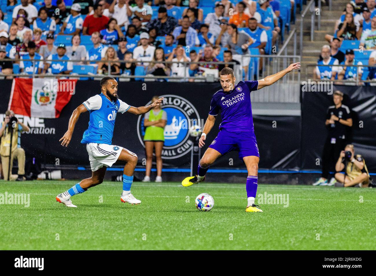 August 21, 2022: Orlando City forward Ercan Kara (9) shoots during the ...