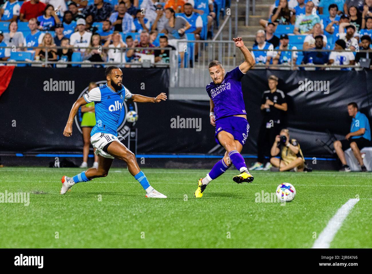 August 21, 2022: Orlando City forward Ercan Kara (9) shoots during the ...