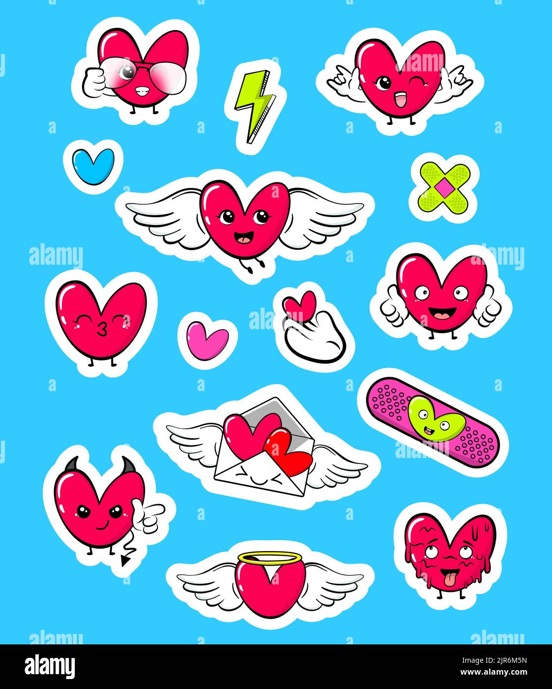 Cartoon heart . Kawaii character stickers pack Stock Vector Image & Art ...