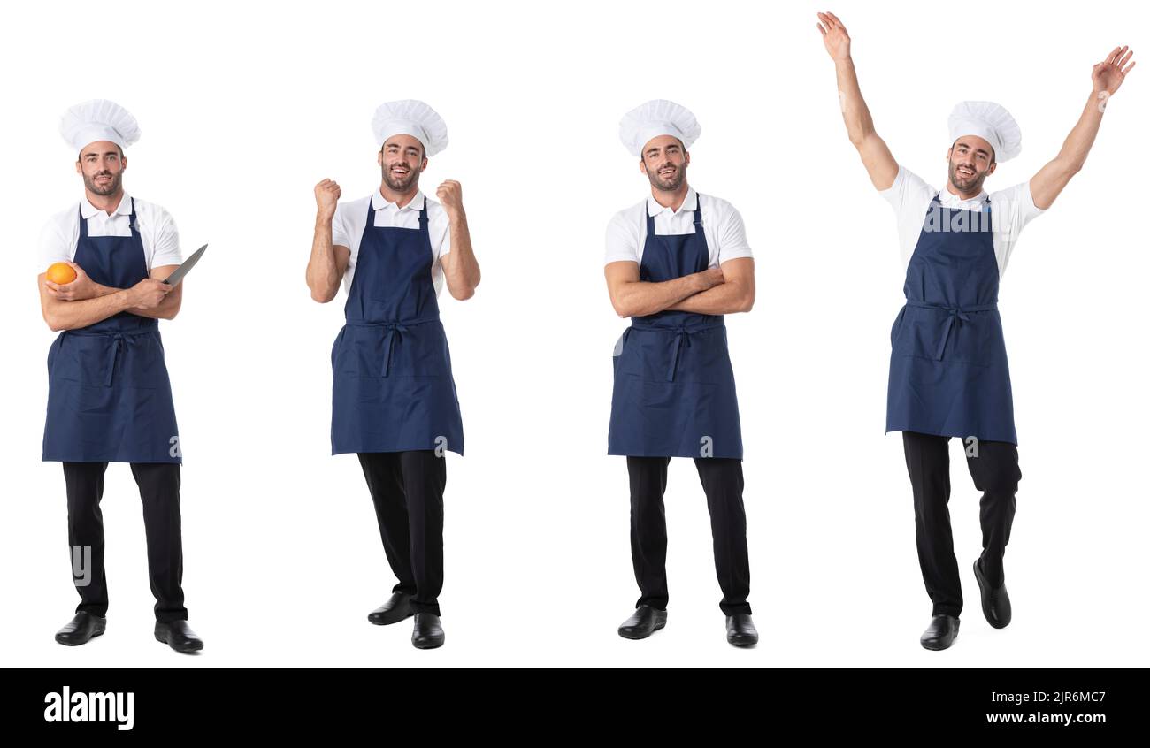 Set of full length portraits of portraits of chef cook man gesturing ...