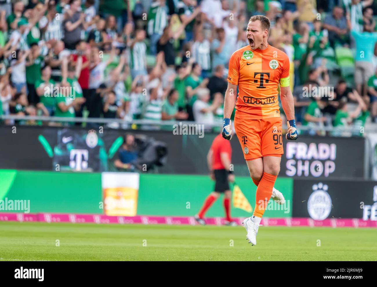 Budapest, Hungary – July 13, 2022. Ferencvaros goalkeeper Denes Dibusz ...