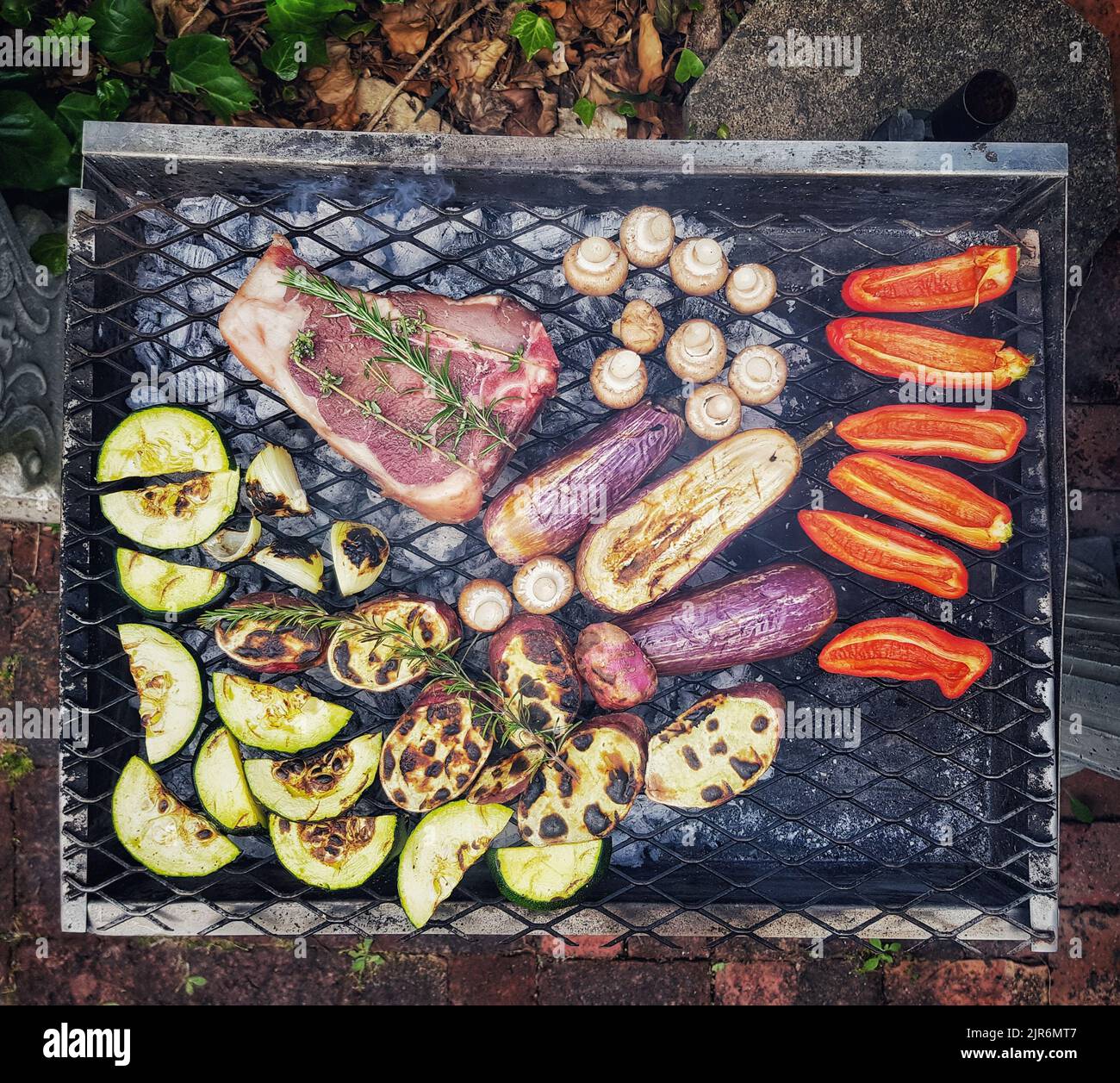 A top view of beef bbq and vegetables Stock Photo - Alamy