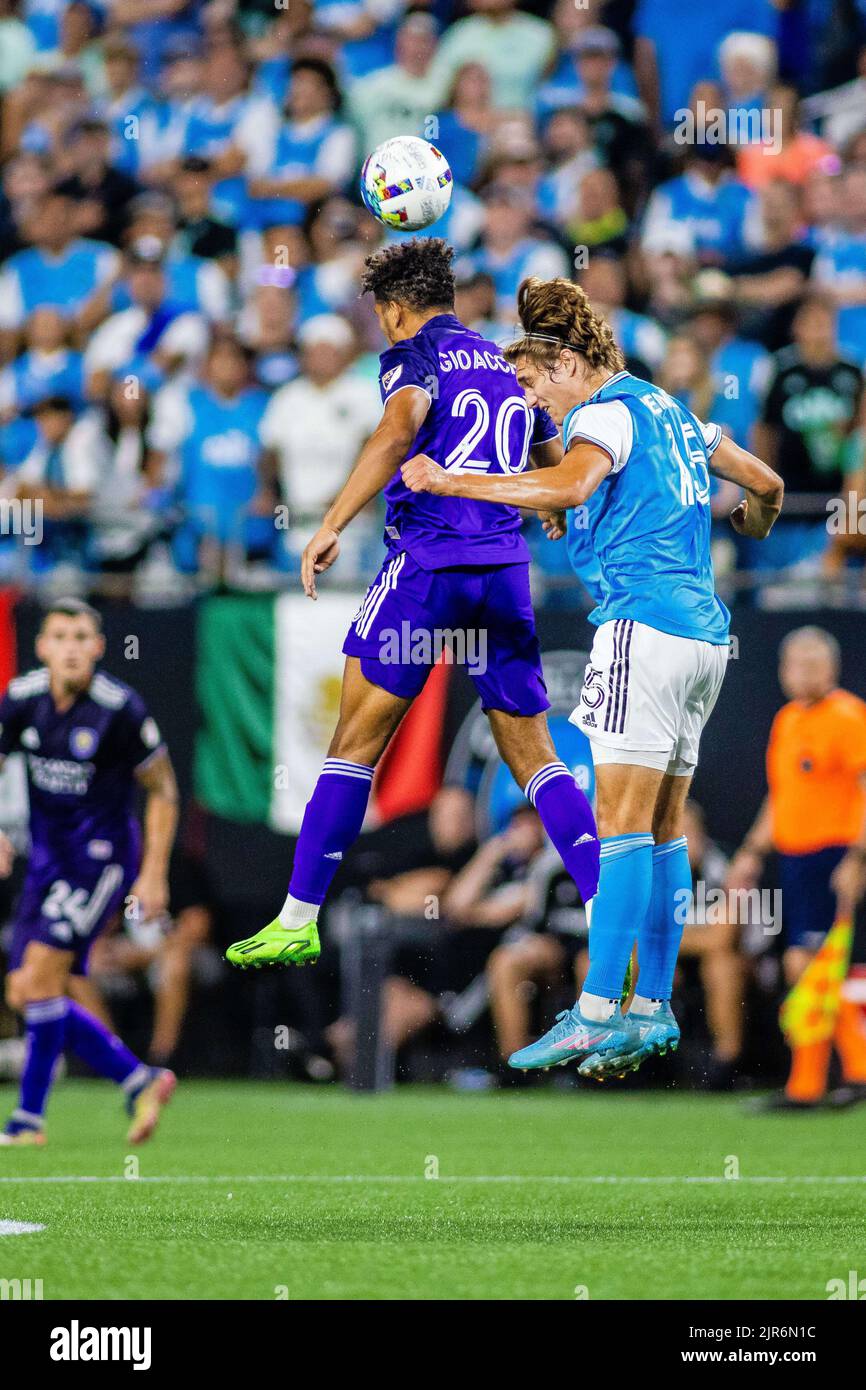 August 21, 2022: Orlando City forward Nicholas Gioacchini (20) battles ...
