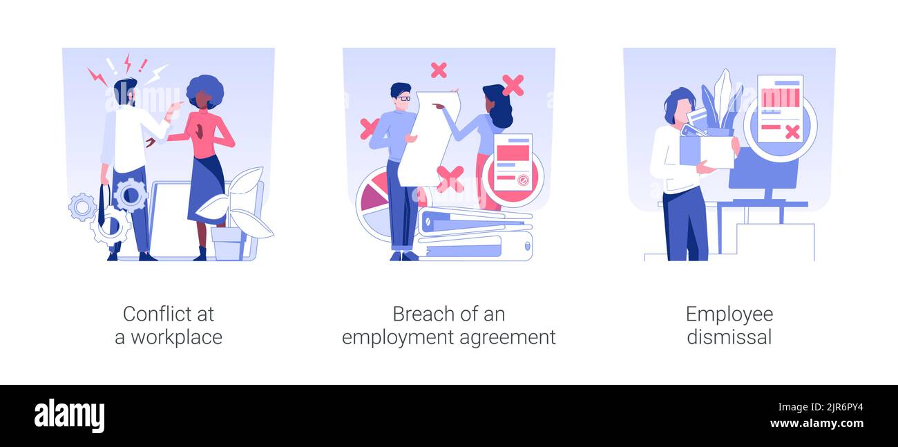 Career problems isolated concept vector illustration set. Conflict at a ...