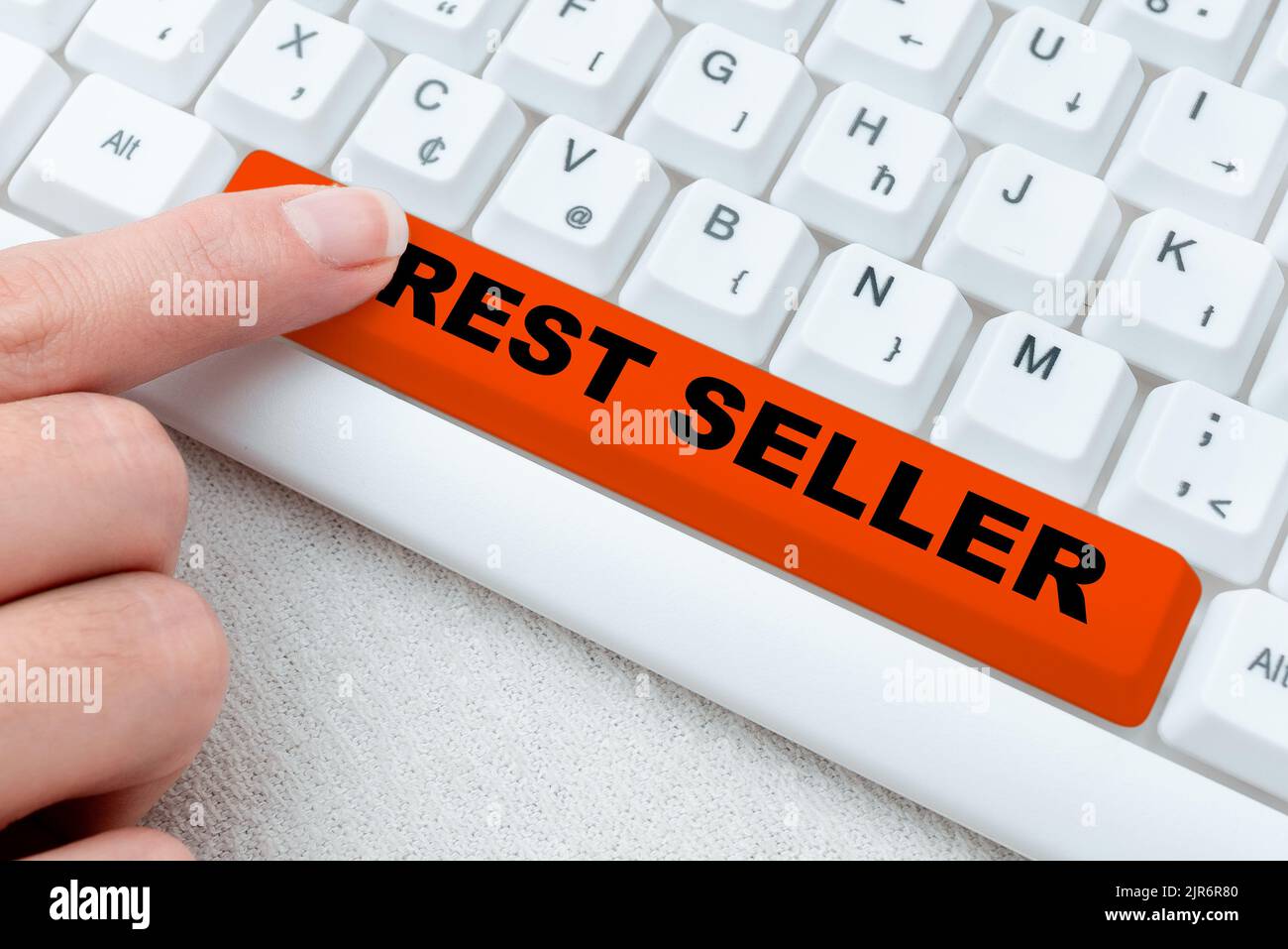 Text caption presenting Rest Seller. Word Written on one feature or the ...