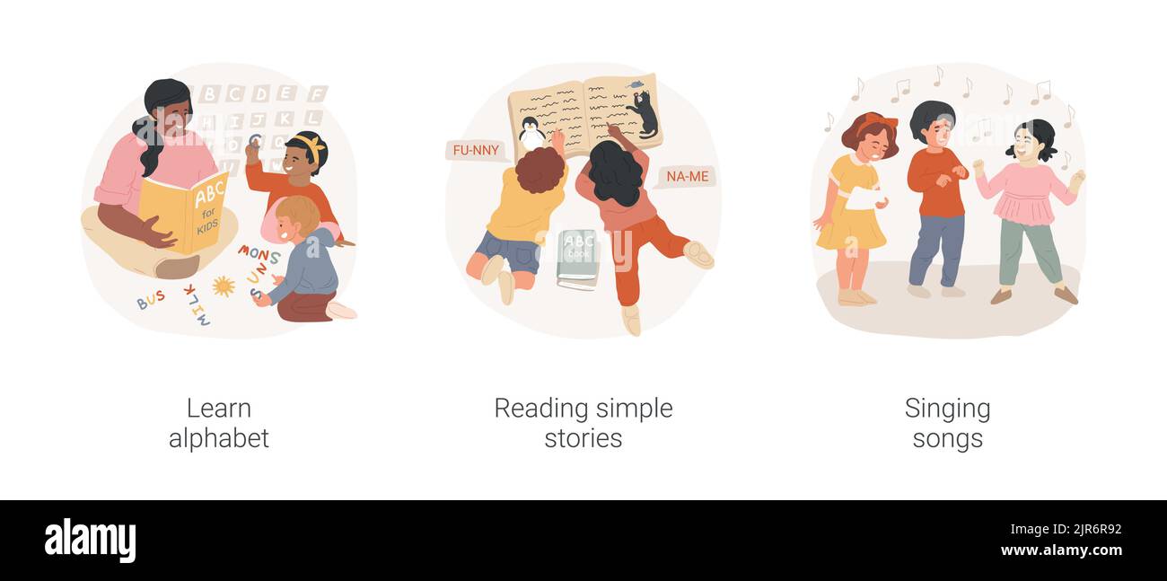 Language skills in early education isolated cartoon vector illustration ...