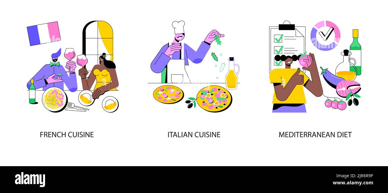 Classic european cuisine abstract concept vector illustration set ...