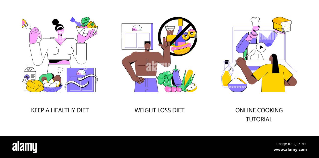 Food and nutrition tips abstract concept vector illustration set. Keep ...