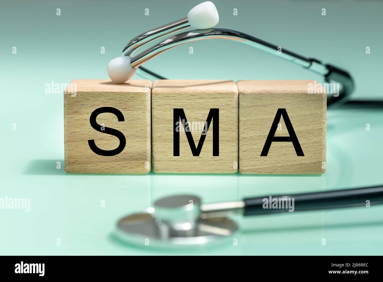 SMA, spinal muscular atrophy, Written on wooden blocks, a rare disease ...