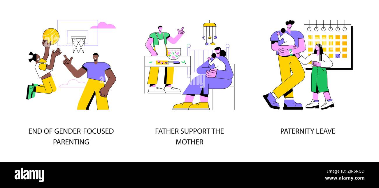 Parenting role abstract concept vector illustration set. End of gender ...