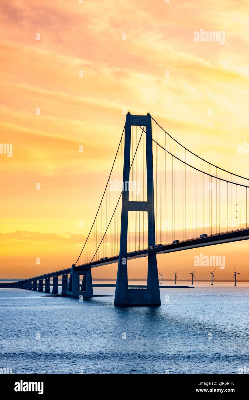 Great Belt Suspension Bridge at Sunset, Denmark Stock Photo - Alamy