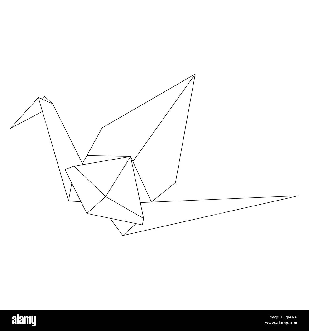 Origami crane vector outline illustration icon isolated on white ...