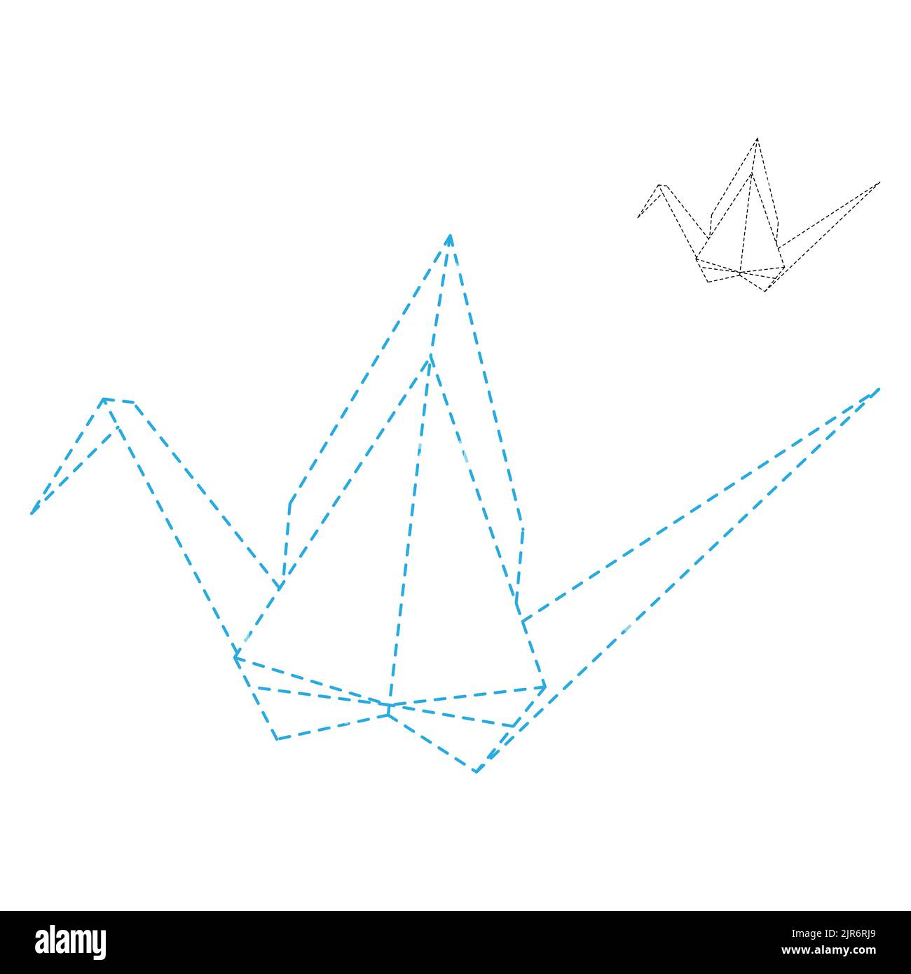 Set of origami crane vector outline dashed illustration isolated on ...