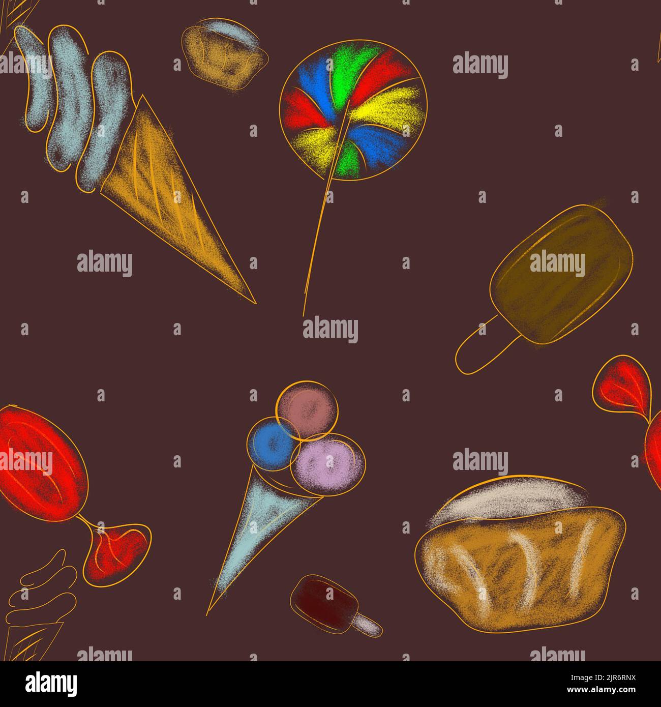 Seamless kawaii pattern with sweets and candies. Crazy sweet-stuff in ...