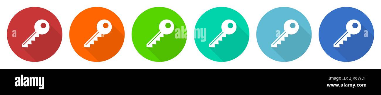 Key icon set, flat design vector illustration in 6 colors options for ...