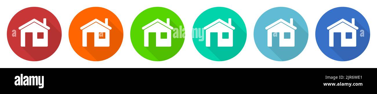 House, home icon set, flat design vector illustration in 6 colors ...