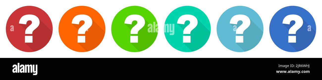 Question mark icon set, flat design vector illustration in 6 colors ...