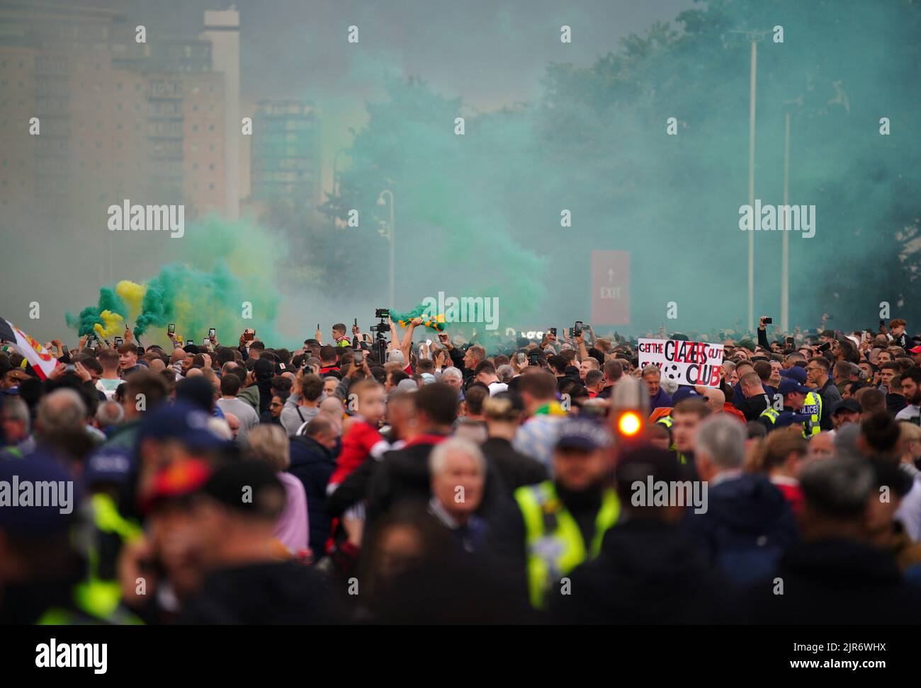 Fans take part in an organised protest march outside the ground against ...