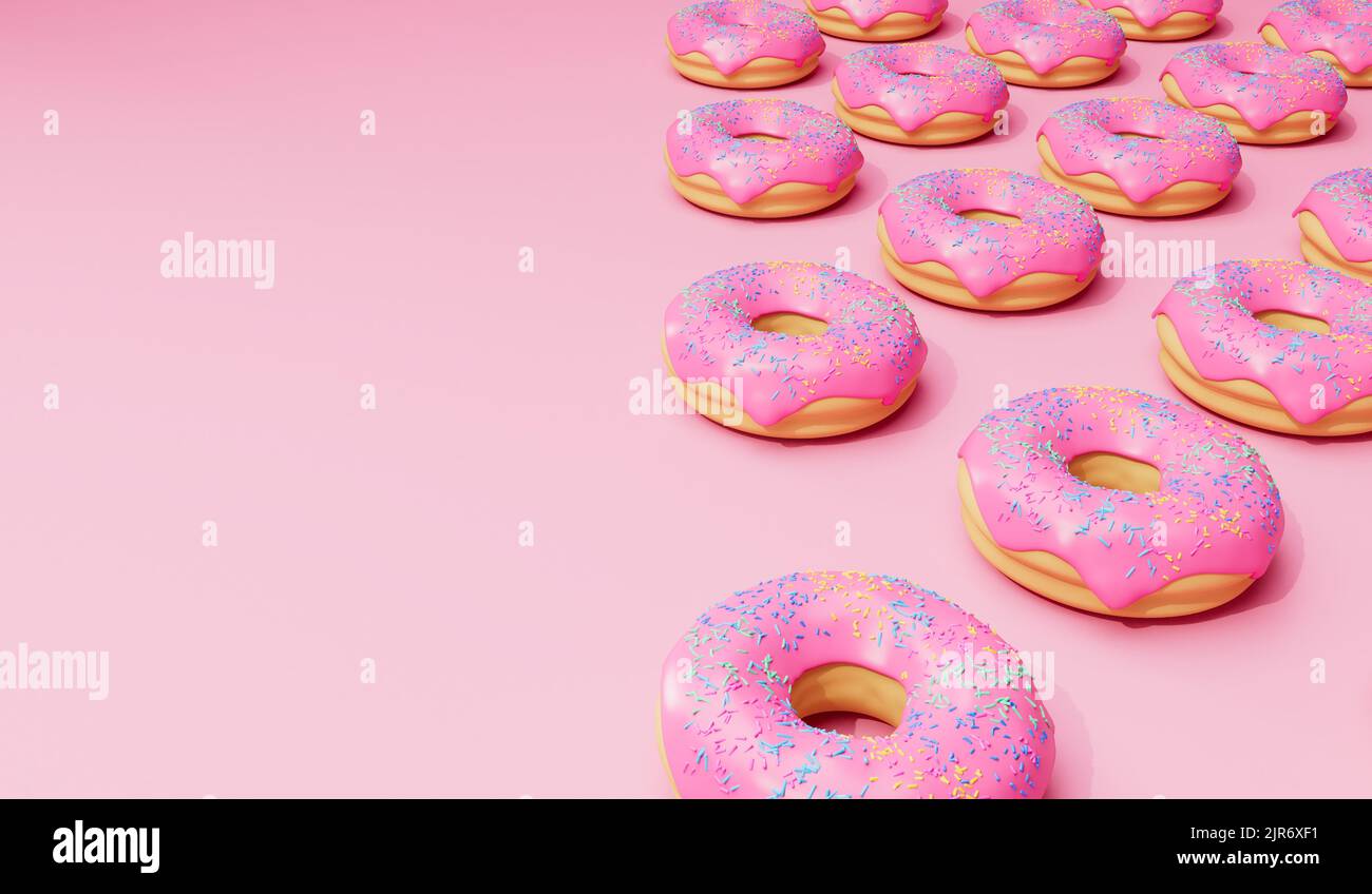Pink frosted donut background with sprinkles. 3D Rendering Stock Photo ...
