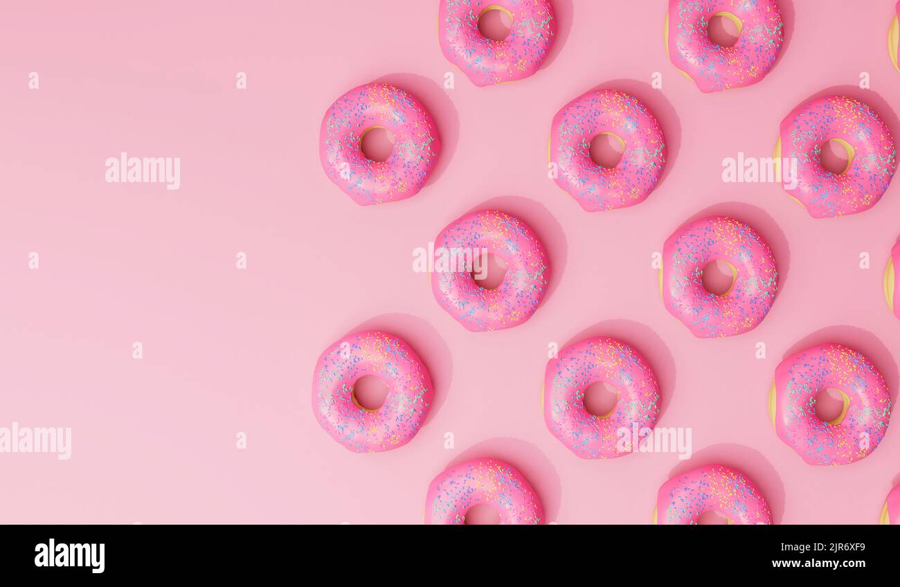 Pink frosted donut background with sprinkles. 3D Rendering Stock Photo ...