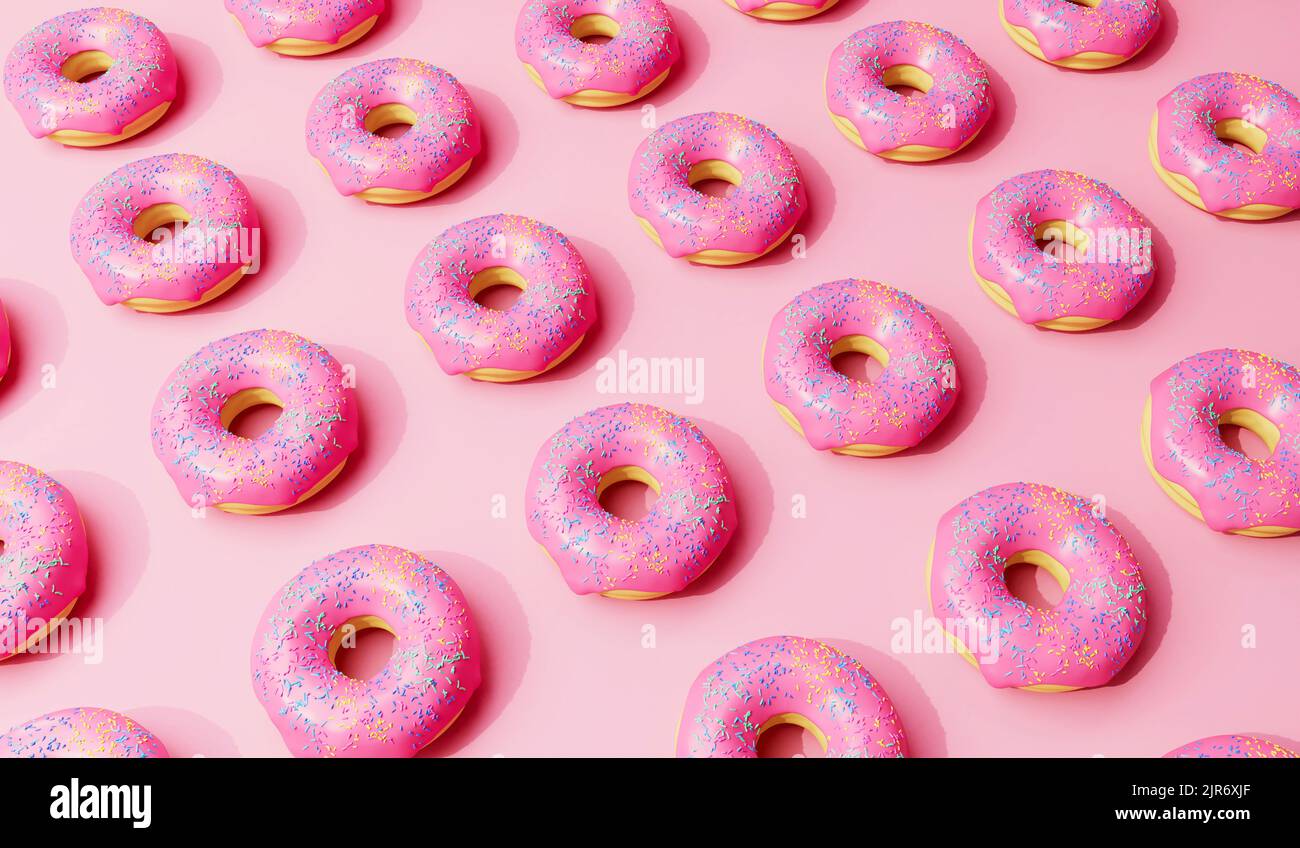 Pink frosted donut background with sprinkles. 3D Rendering Stock Photo ...