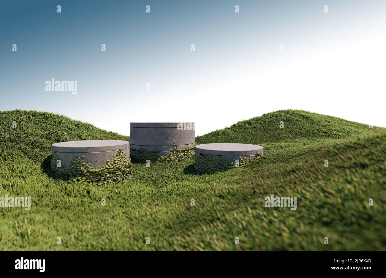 A 3d rendering image of product display on grass field Stock Photo - Alamy