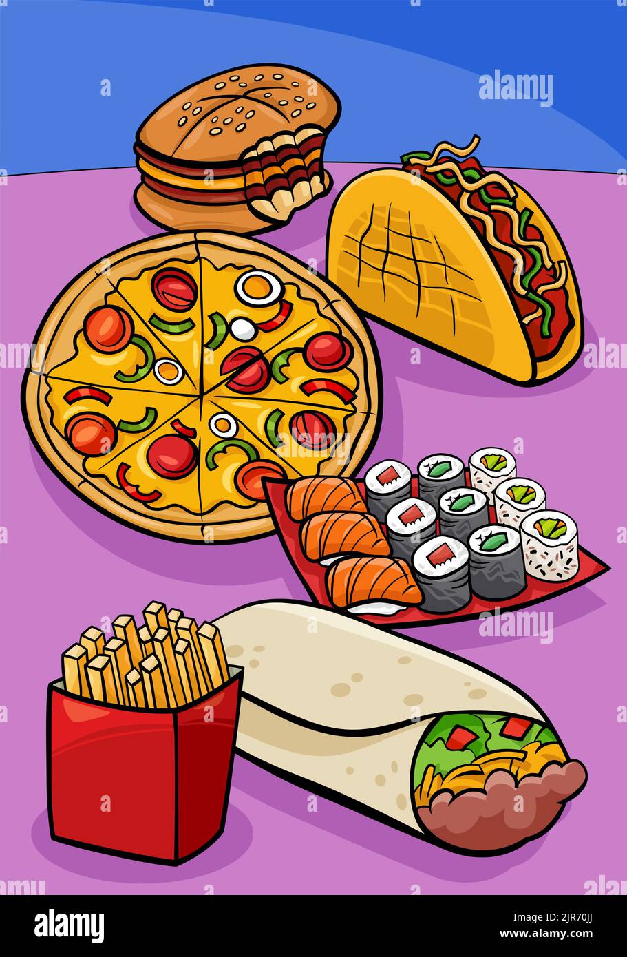 Cartoon illustration of food dishes and objects group Stock Vector ...