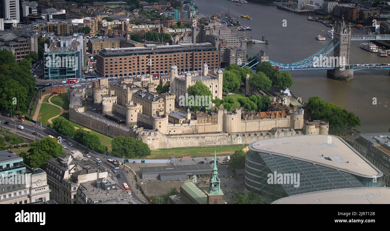 All Of The Tower Of London Castle Viewed From Above Lit By The Evening ...