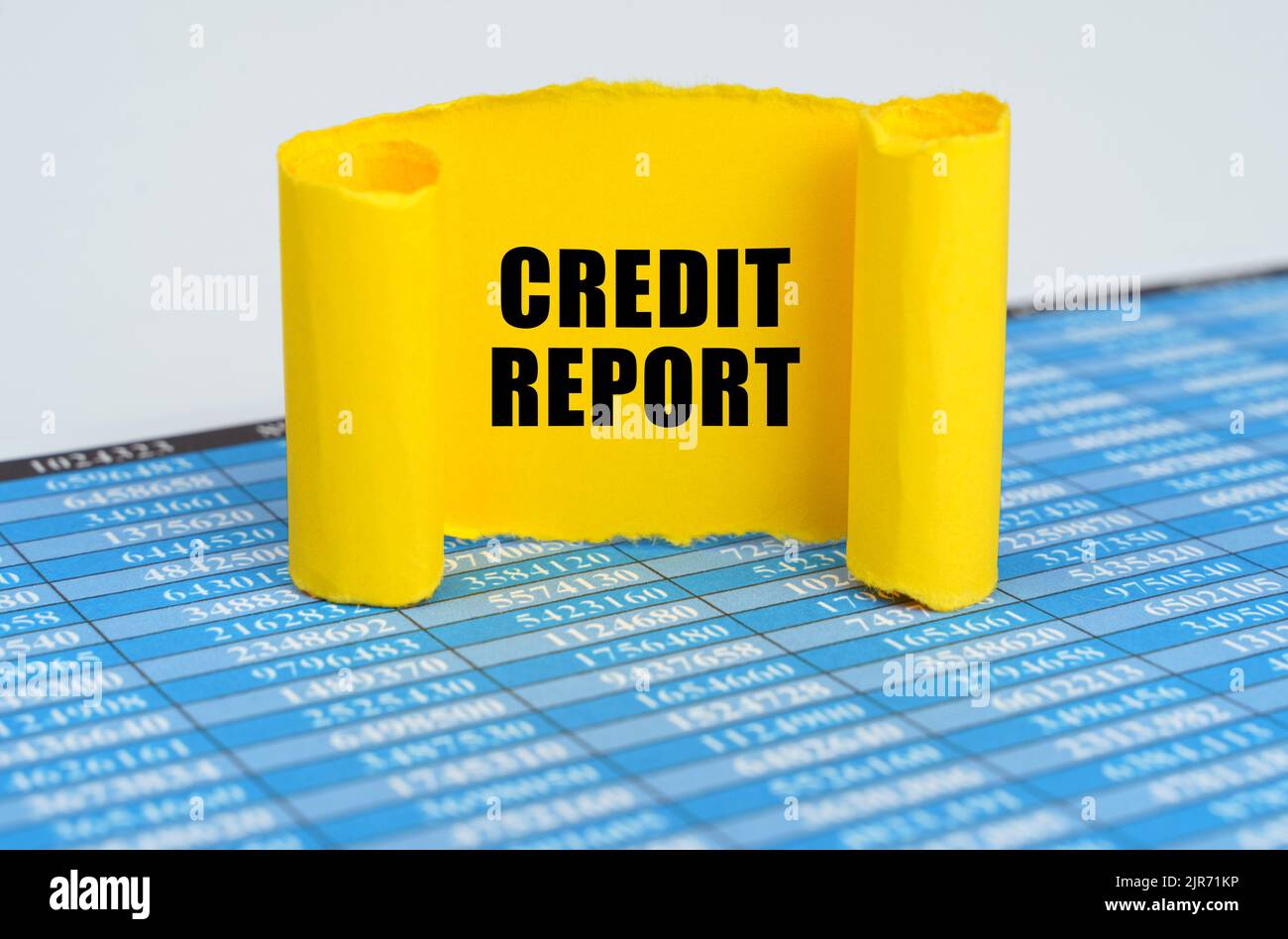 Business concept. On reporting documents, a yellow paper plate with the inscription - CREDIT ...