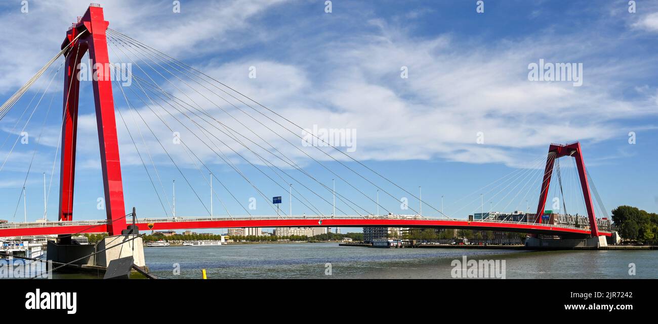 Rotterdam, Netherlands - August 2022: Willems Bridge, which is a cable ...