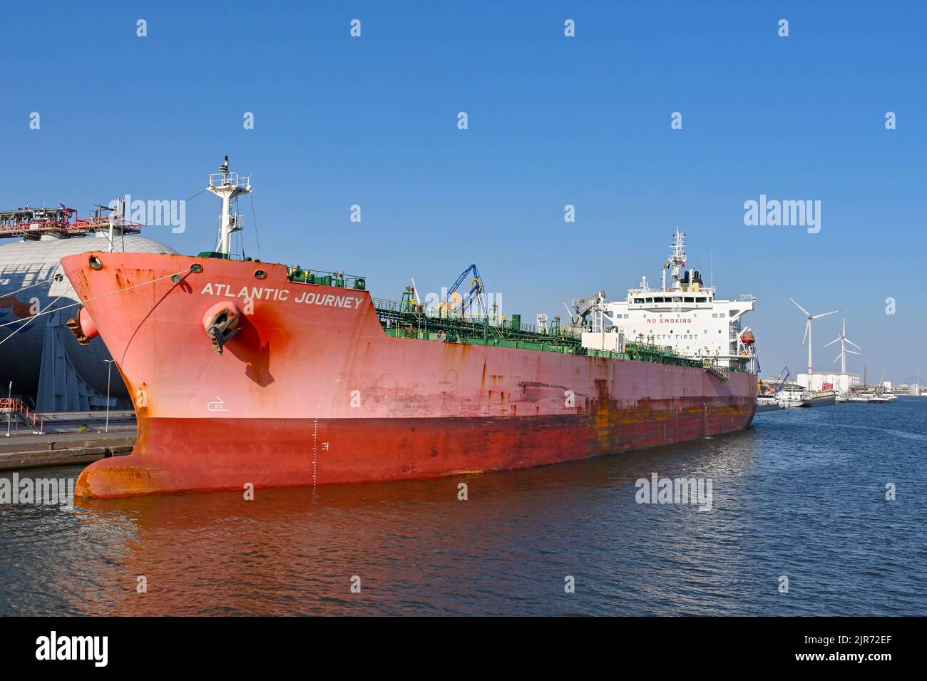 Antwerp, Belgium - August 2022: Large oil tanker moored in the city's ...