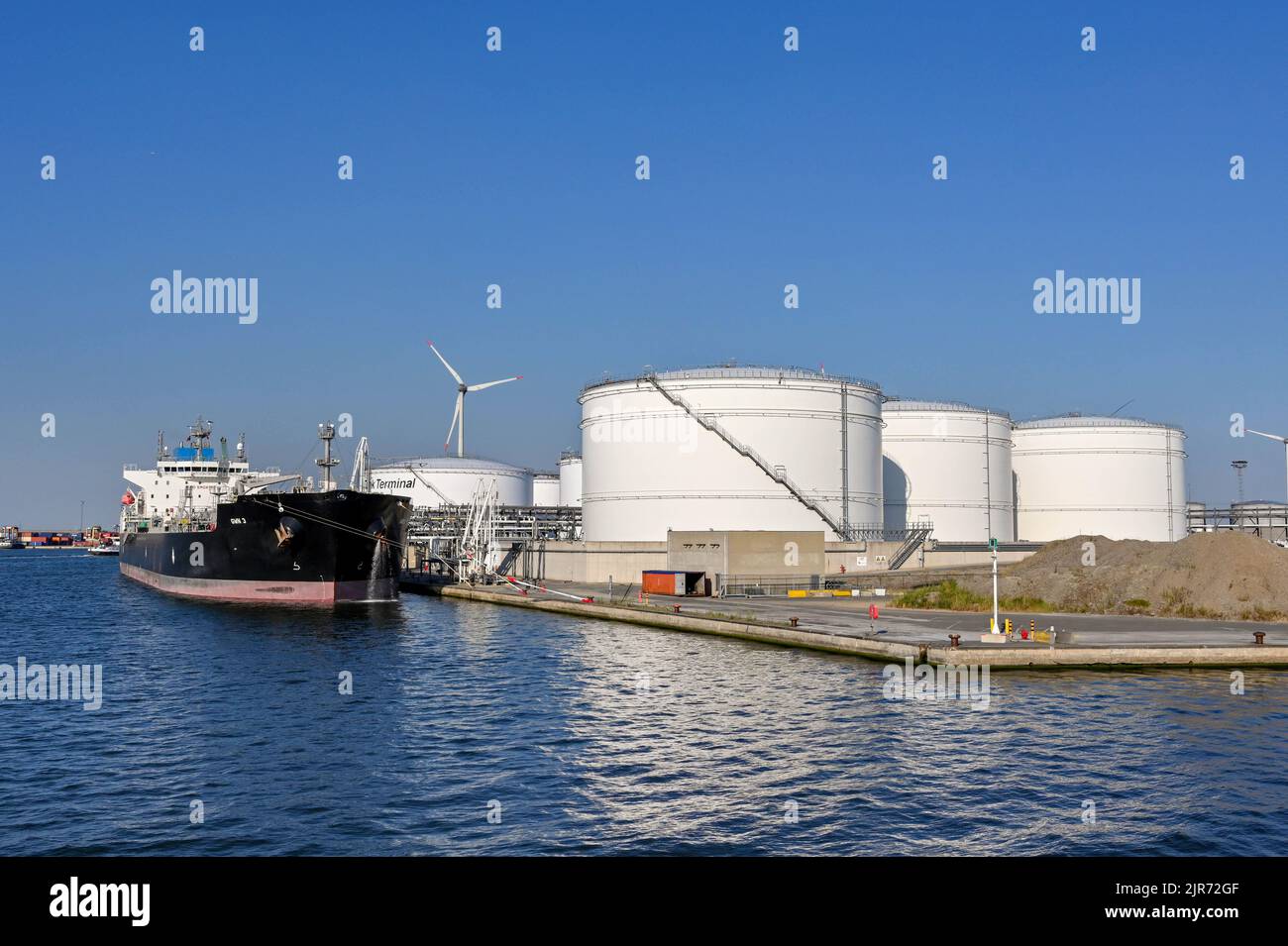 Antwerp, Belgium - August 2022: Large oil tanker moored in the city's ...