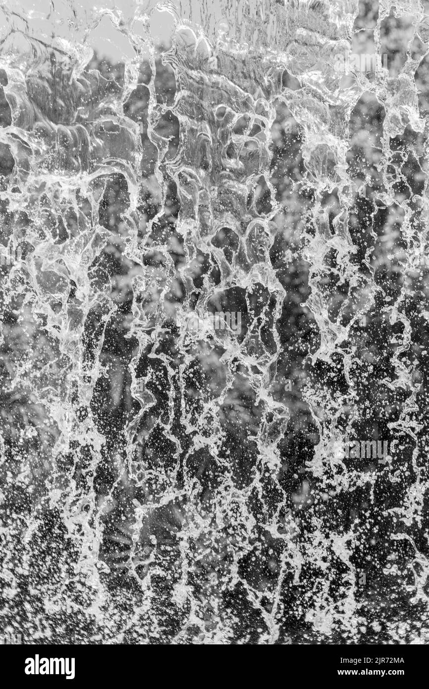 A top view of white foamy waves, sea water ship trail with white foamy ...