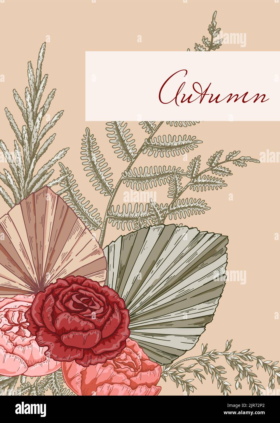 Autumn vertical background with modern floral elements. Social media ...