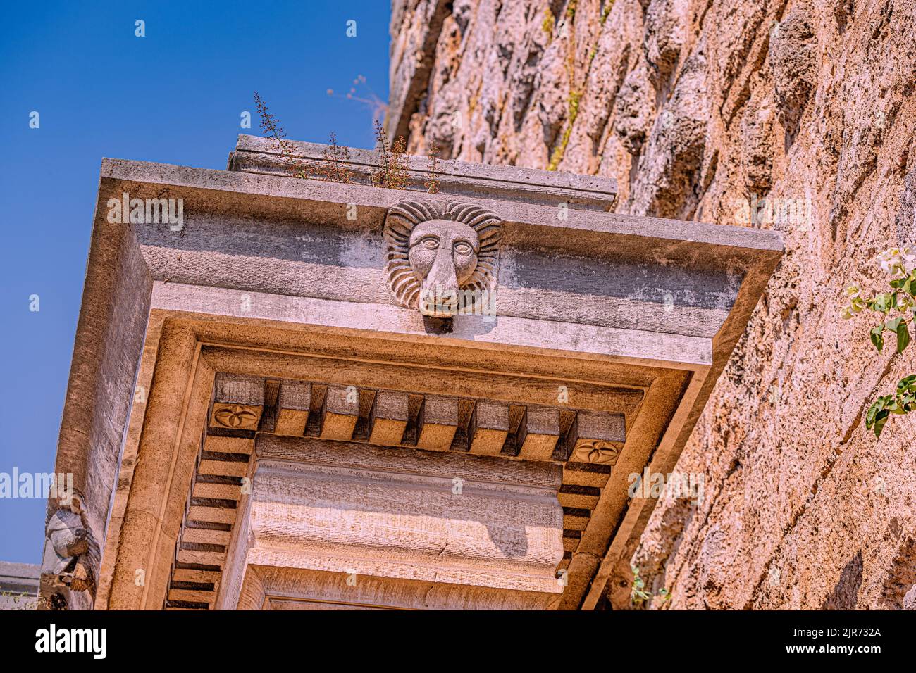 Close-up details of a famous gate or Hadrian's Arch in Antalya. Travel ...