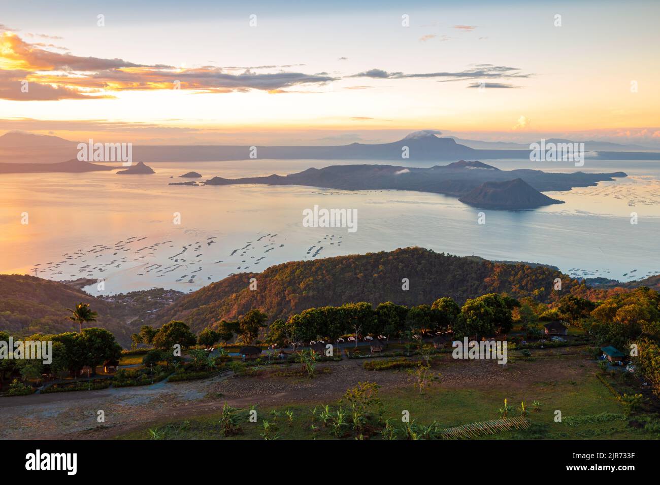 A landscape view of Taal Volcano in the Philippines with sunset in the ...