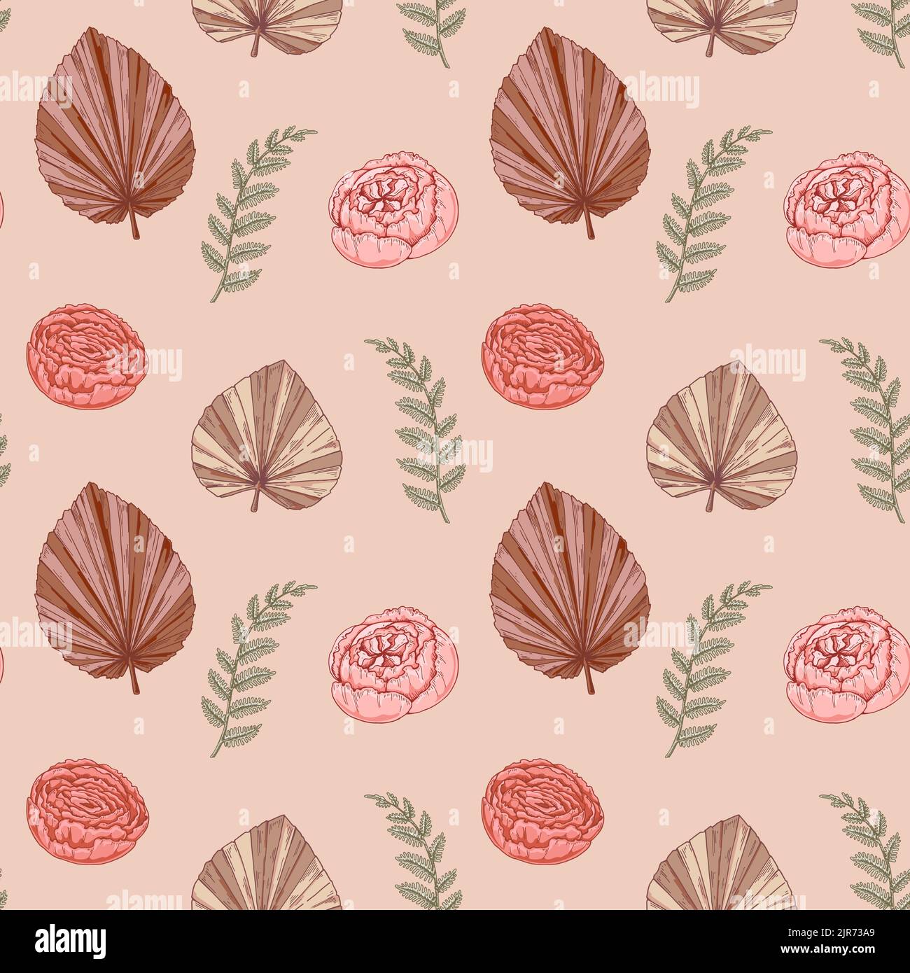 Vintage seamless pattern with roses. Boho wallpaper design. Hand drawn ...