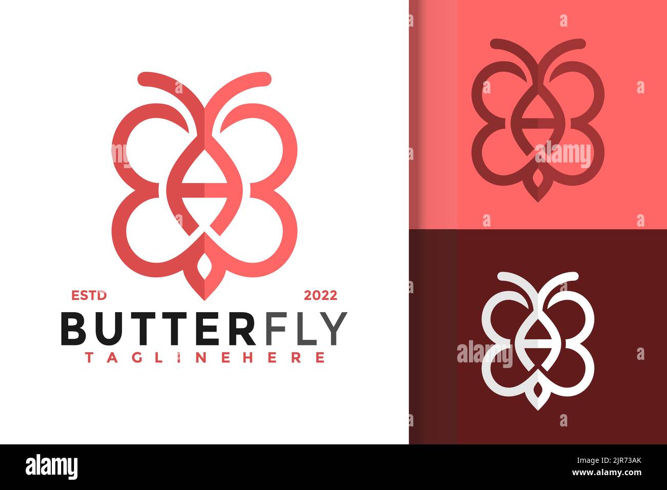 A vector of a butterfly design logo against white and pink backgrounds ...