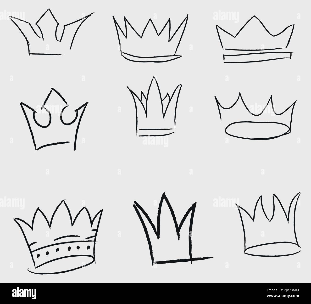 children drawing of crown set black on transparent grey background ...