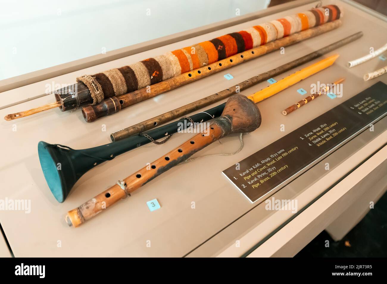 09 July 2022, Antalya, Turkey: Traditional turkish musical instruments ...