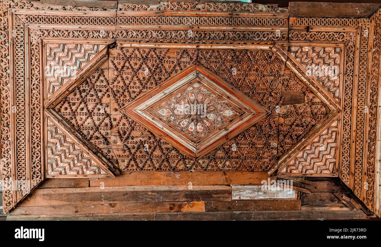 Wooden carved ancient ceiling. The concept of history and culture Stock ...