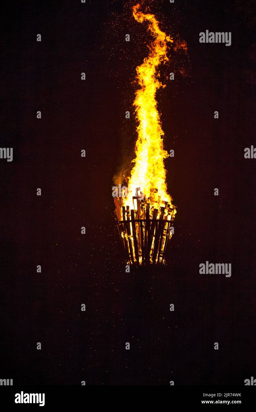 Fireworks being let off behind the unlit beacon at Wendlebury ...