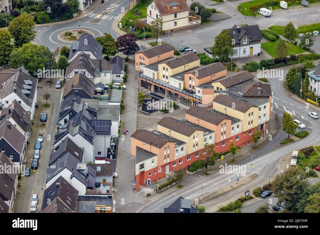 Aerial view, city center Ostring in Breckerfeld, Sauerland, North Rhine ...
