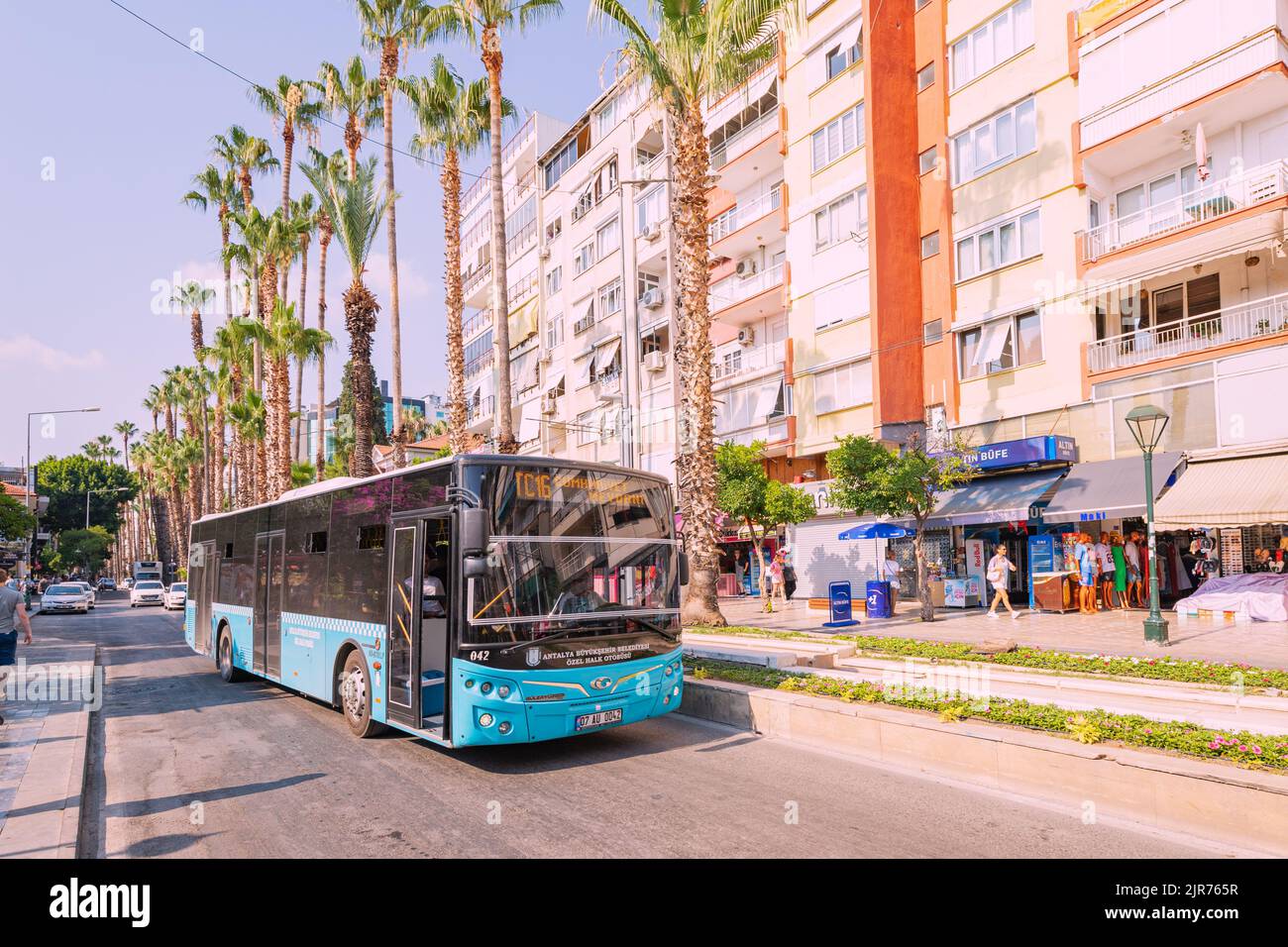 09 July 2022, Antalya, Turkey: Urban public transport bus with ...