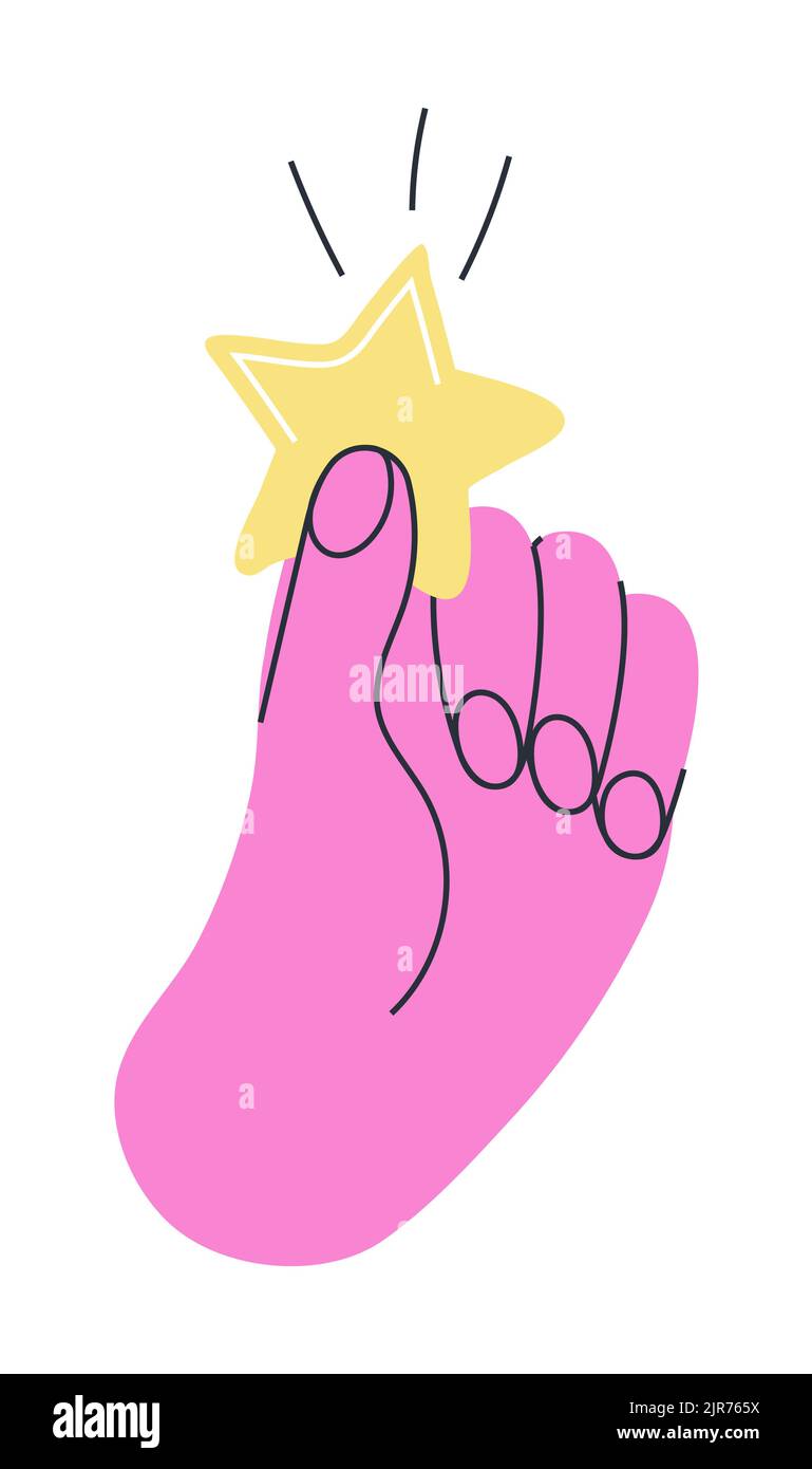 Colorful hand holding star. Different gestures sign vector in doddle ...